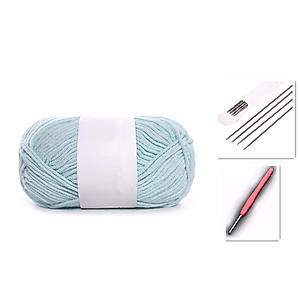 Combed Cotton Soft Wool Balls Acrylic Cotton Hand-Woven Cotton Yarn The Thread of a Sweater Each Ball Weighs 50 Grams 120 Meters Long and with Needle bar and Crochet (6 Balls Light Blue)