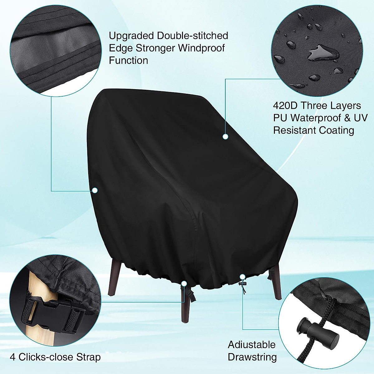 GARPROVM Garden Chair Covers Winterproof Outdoor Chair Covers 2 Pack, Outdoor Swivel Chair Covers Waterproof, Patio Chair Covers 420D Oxford Fabric Dustproof Patio Furniture Covers, 35"Lx38"Wx29"H