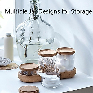 5 Pack Qtip Holder with Lids,13.5 oz Clear Bathroom Decor,Home Accessories Countertop Organizers and Storage,Glass Apothecary Jars Canisters with Tray for Cotton Swab, Ball, Pads, Floss,Hair Ties