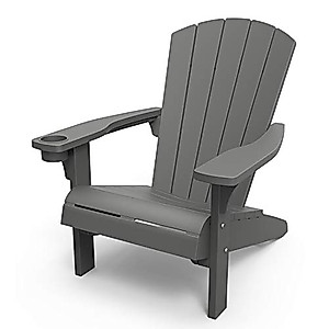 Keter Alpine Adirondack Resin Outdoor Furniture Patio Chairs with Cup Holder-Perfect for Beach, Pool, and Fire Pit Seating, Grey