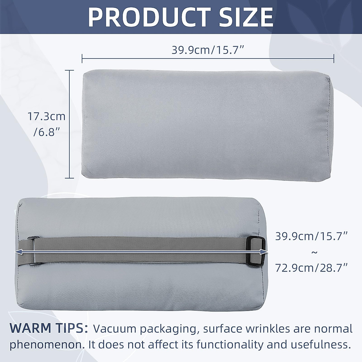 Rasugarlary Chaise Lounge Head Pillow, 2 Pack Outdoor Lounge Chair Pillows with Adjustable Strap Water Resistant Longue Head Pillow Headrest Pillows for Patio Backyard Beach Pool Garden Recliner(Gray)