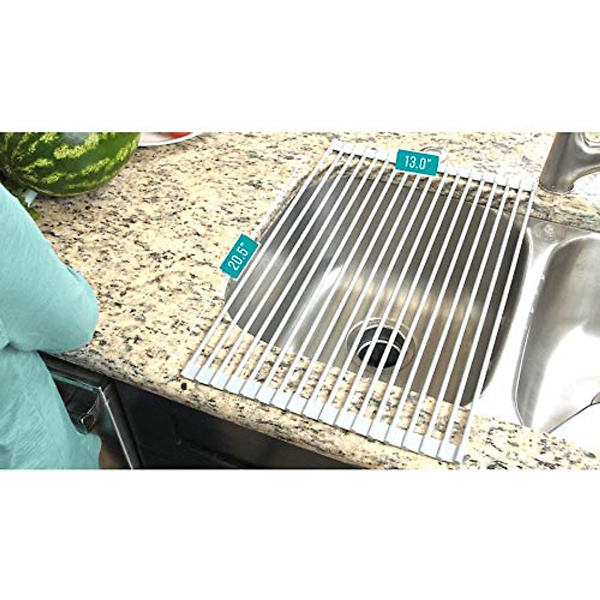 True & Tidy, Multi-Purpose Over The Sink Roll-Up Drying Rack, DR-881, Lime