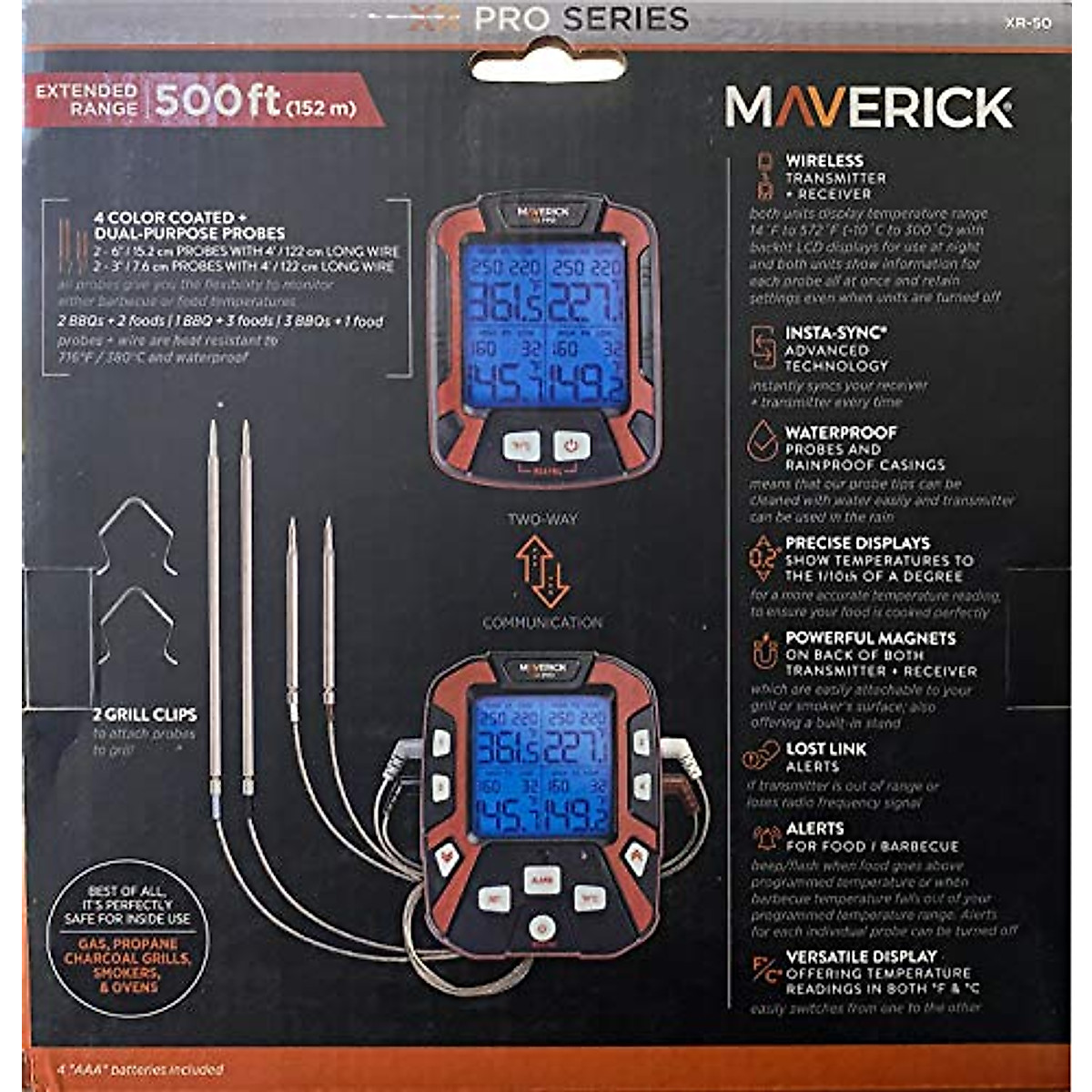Maverick PRO-Series XR-50 Extended (500FT Range, 4 Probe) Digital Remote Wireless BBQ, Meat & Smoker Thermometer, Black/Red and Z-Cloth Bundle