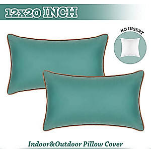 howdy deco Silicone Waterproof Lumbar Pillow Covers for Summer Outdoor Fadeproof Rectangle Pillowcase Durable Cushion Sham Decorative for Garden Patio Tent Balcony Bench Sofa 12x20 Inch, Dark Green