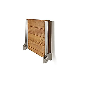 Seachrome Slimline Natural Teak Wood Wall Mount Folding Shower Seat Bench with Silver Frame