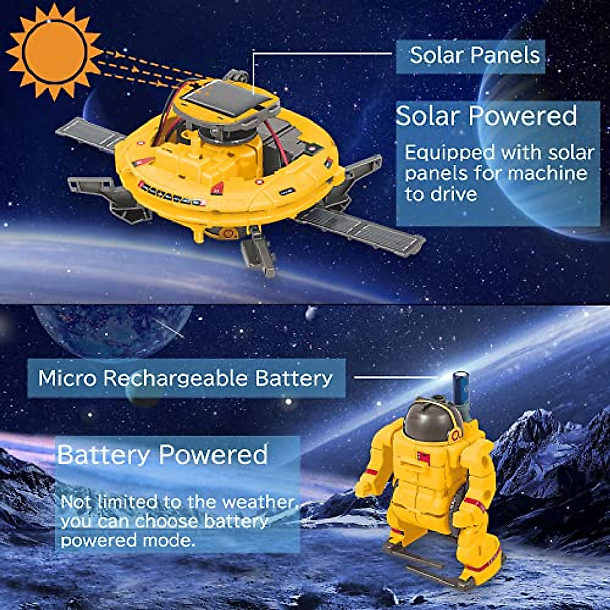 Science Kits for Kids Age 8-12, 6 in 1 Space Solar Robot Kit STEM Projects Build Your Own Robot with Solar Panel & Battery Power, Christmas Birthday Idea Gifts Toy for 9 10 11 12 Years Old Boy ,Girls