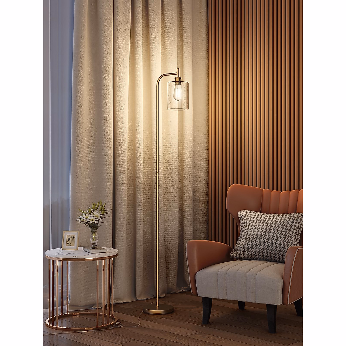 addlon Floor Lamps for Living Room with Gradient Gray Glass lampshade, Modern Floor Lamp with LED Bulbs, Industrial Standing lamp for beroom, Bright Tall Pole Lamps Office - Black