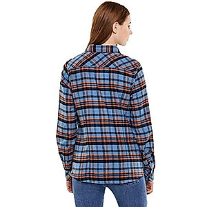 CQR Women's Plaid Flannel Shirt Long Sleeve, All-Cotton Soft Brushed Casual Button Down Shirts, Flannel Plaid Shirts Aqua Coral, Medium