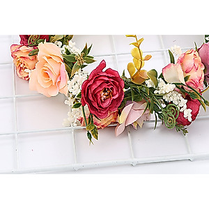 Vivivalue Rose Flower Crown Adjustable Flower Headband Hair Wreath Floral Headpiece Halo Boho with Ribbon Party Wedding