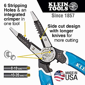 Klein Tools K12065CR Wire Stripper / Cutter / Crimper Tool for Cutting, Stripping, Crimping, Twisting (8-18 AWG solid, 10-20 AWG stranded)