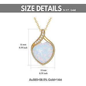 YDD 14k Solid Gold White Opal Necklace for Women Heart Shape Opal with Nature Diamond Pendant Necklace Heart Necklace Opal Jewelry Genuine Diamond Jewelry Gifts 16"-18"