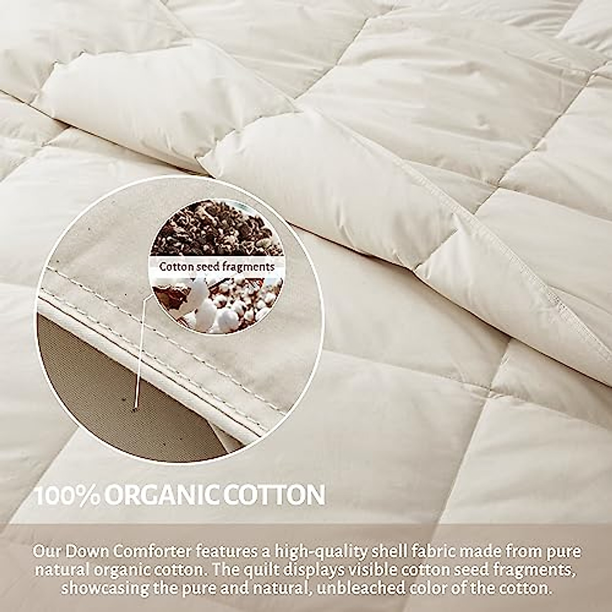Bafode Goose Down Comforter Queen Size - All Seasons Duvet Insert Queen - Fluffy Goose Feather Down Comforter with Organic Cotton Shell - Luxury Comforter for Queen Size Bed Fill with 54 Oz Goose Down