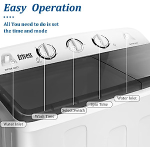Erivess Compact Mini Twin Tub 32 lbs Washing Machine with Drying Rack& 10 Hangers, 20 lbs Washer Mini Compact Laundry Machine and 12 lbs Spinner, Convenient and Efficient for Dorms, Apartment