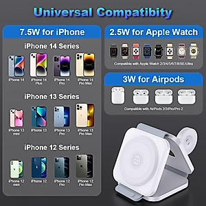 HERRBOL 3 in 1 Wireless Charger, Dual Magnetic Wireless Charger for iPhone 14/13/12 Series and Apple Watch, Pocket Travel Charger for iPhone Watch and Airpods 3/2/Pro (with Storage Case)