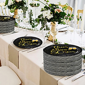 50Pcs 50th Birthday Plates 50th Birthday Party Supplies 7"50th Dessert Plate Cheers to 50 Years Cake Plates for Cheers & Beers Black Gold Theme 50th Birthday Anniversary Whiskey Party Decoration(50th)