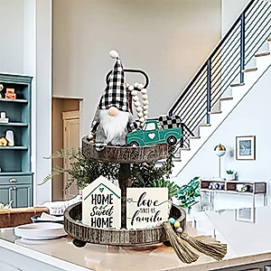 4 Pieces Tiered Tray Decor, Black White Farmhouse Tiered Tray Decor, Home Sweet Home Coffee Bar Decor Kitchen Shelf Decor, Tray Decor for Family