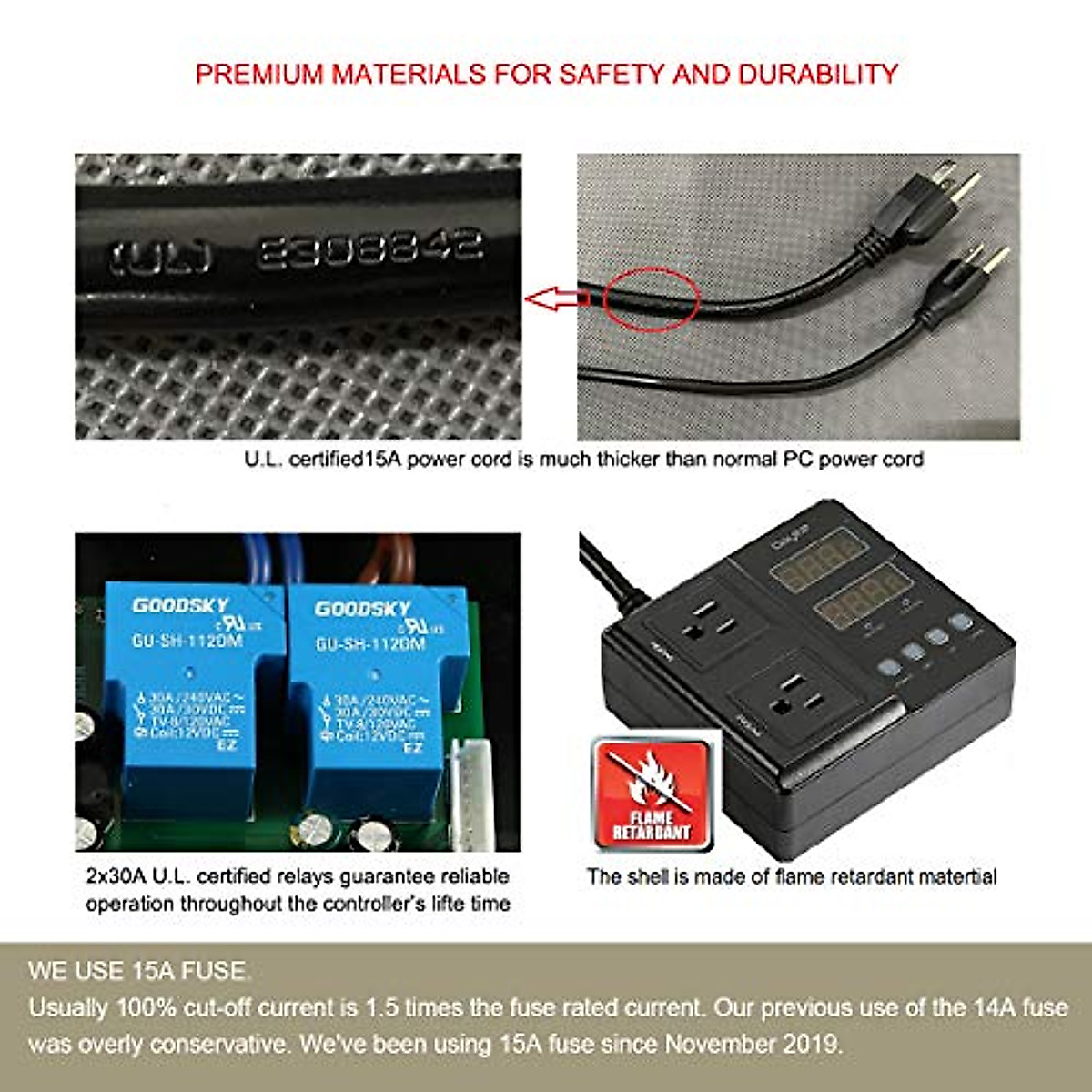 bayite Temperature Controller 1650W 15A BTC211 Dual Digital Outlet Thermostat Plug, Pre-Wired, 2 Stage Heating and Cooling Mode, 110V - 240V, Fermentation BBQ Reptile Aquarium
