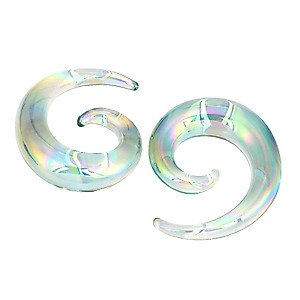 Oyaface 2 PCS Glass Ear Tapers Plugs 0G(8MM) Clear Handmade Hanger Gauges Piercing Jewelry Spiral Shaped