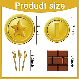 80PCS Mario bros Birthday Party Supplies Tableware Kit for 20 Guests gold Birthday Party Decorations Mario bros Theme Party Table Supplies Pack Includes Plates,Napkins, plastic forks