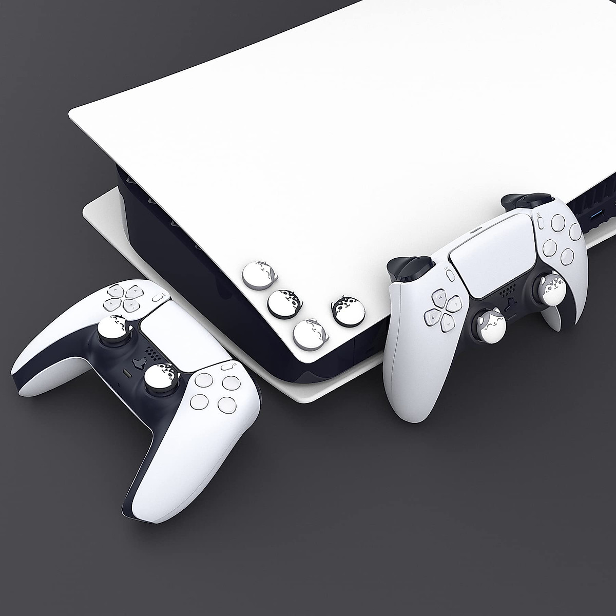 PlayVital Husky & Kitty Cute Thumb Grip Caps for PS5/4 Controller, Silicone Analog Stick Caps Cover for Xbox Series X/S, Thumbstick Caps for Switch Pro Controller - Navy Blue & Light Gray
