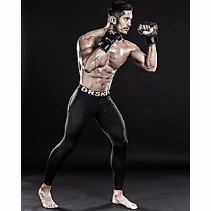 DRSKIN Compression Cool Dry Sports Tights Pants Baselayer Running Leggings Yoga Rashguard Men (M, Black)
