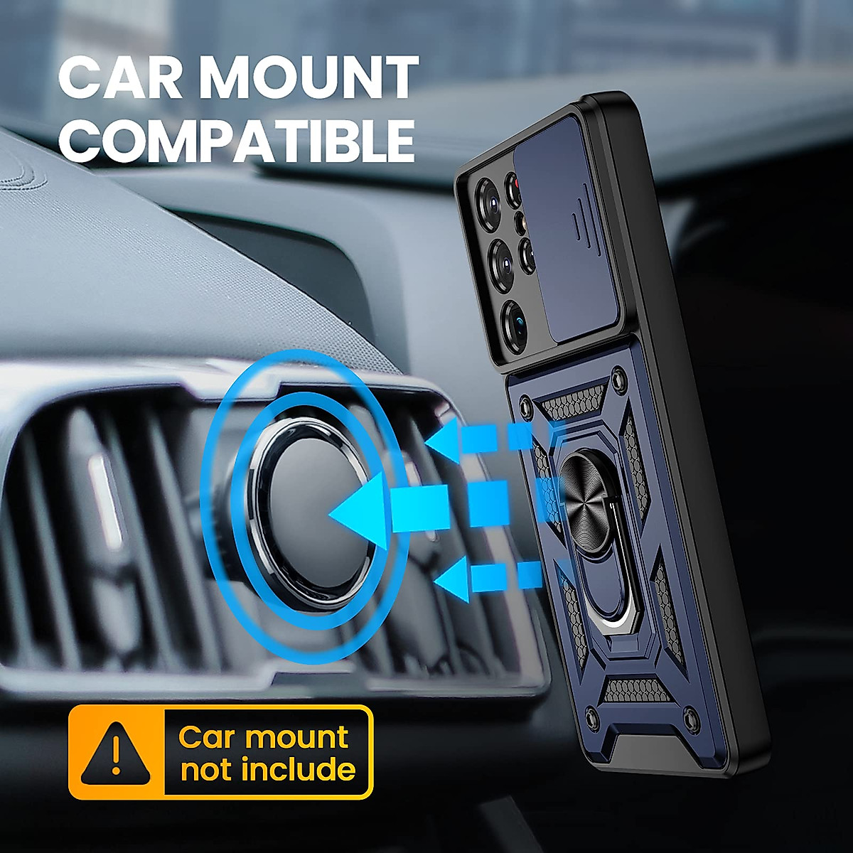 VEGO Compatible for Galaxy S21 Ultra Case with Slide Camera Cover & Kickstand, Built-in 360° Rotate Ring Stand Magnetic Cover Case for Samsung Galaxy S21 Ultra 5G 6.8 inch - Blue