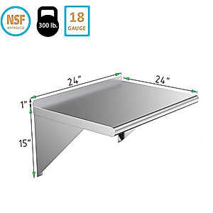 Express KitchQuip Stainless Steel Wall Shelf | Metal Shelving | Garage, Laundry, Storage, Utility Room | Restaurant, Commercial Kitchen | NSF Certified | (24” x 24”)