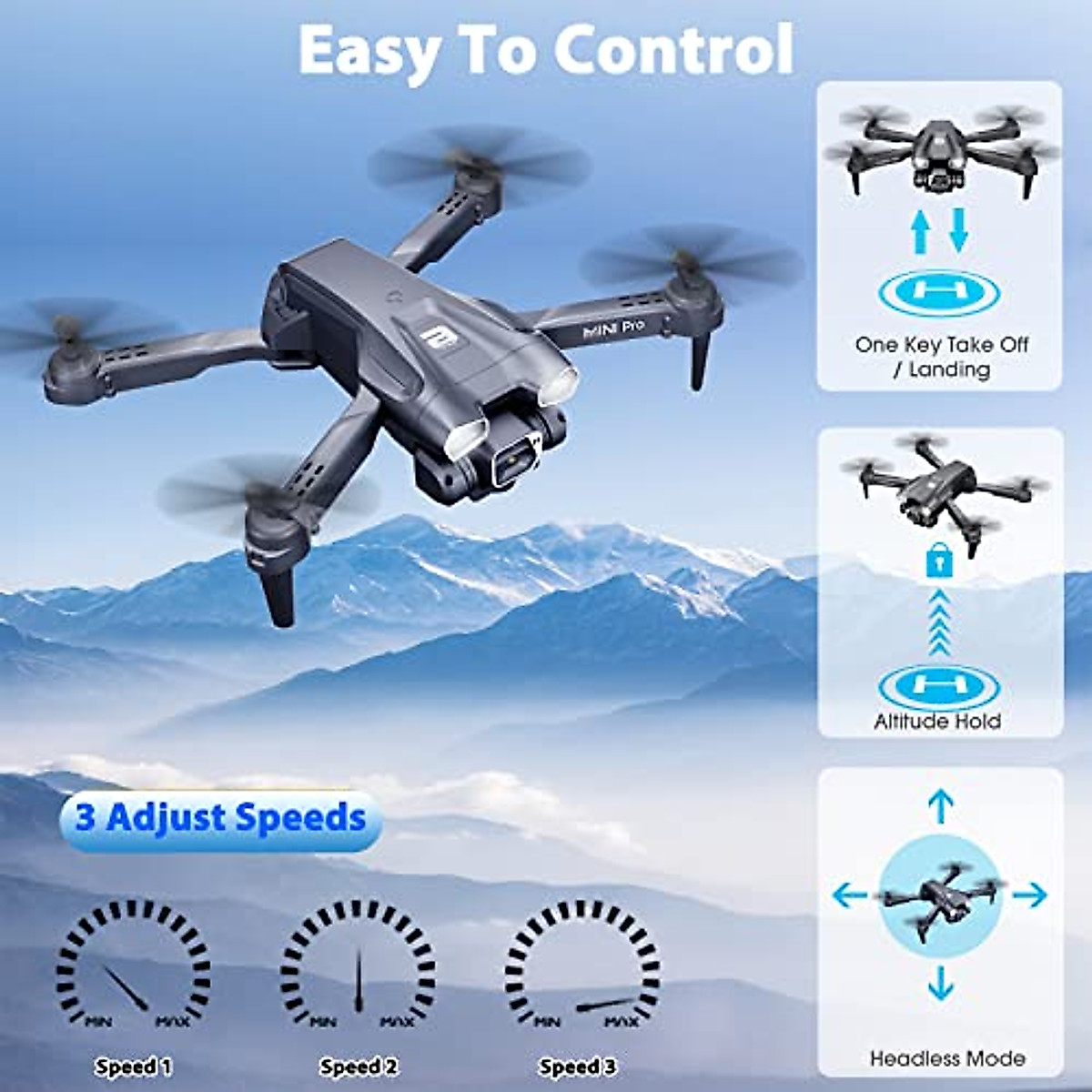 Uiqozok Drone with Camera for Adults, 1080P HD Mini FPV Drones for Kids Beginners, Foldable RC Quadcopter Toys Gifts for Boys Girls with Altitude Hold, 3D Flip, Headless Mode, 3 Speeds, Carrying Case