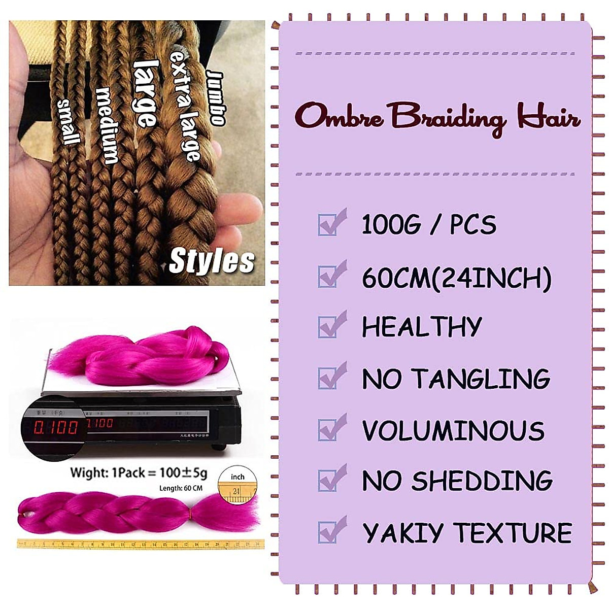 AIDUSA Ombre Braiding Hair 5pcs Synthetic Afro Braiding Hair Extensions 24 Inch 2 Tone for Women Hair Twist Crochet Braids 100g(#01 Black to Red)