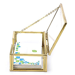 Hipiwe Glass Business Card Holder Box with Lid - Desktop Name Card Display Box Organizer Gold Metal Business Card Container Box for Office Countertop