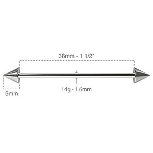 3pc Industrial Barbells 14g Gauge Cartilage Earrings Piercing Jewelry 1 1/2 (38mm) Spikes Pack Set