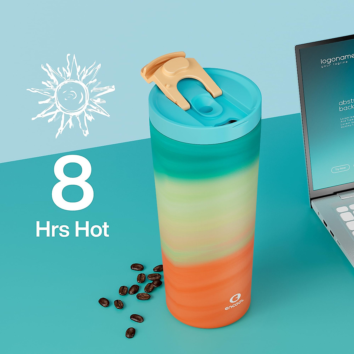 ENCOOL 24 oz Insulated Tumbler with Lid and Straw, 100% Leakproof Travel Coffee Mug, Stainless Steel Coffee Tumbler, Keeps Cold for 24 Hours or Hot for 8 Hours, Car Cup Holder Friendly (Avenue)