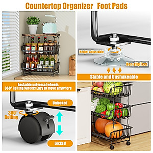 Gsiekare Fruit Vegetable Basket for Kitchen, 5 Tier Stackable Fruit Vegetable Storage Baskets with Wheels, Metal Wire Storage Basket Organizer Cart for Kitchen, Pantry, Bathroom