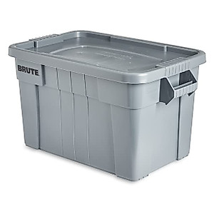 Rubbermaid Commercial Products Brute Tote Storage Container with Lids-Included, 20-Gallon, Gray, Rugged/Reusable Boxes for Moving/Storing in Garage/Basement/Attic/Jobsite/Truck/Camping, 2 Pack
