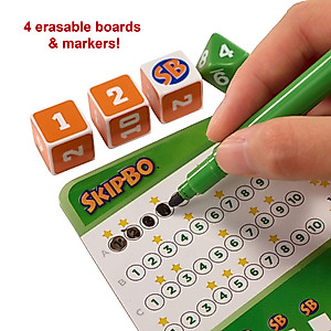 Mattel Games Skip-Bo Roll & Write Family Dice Game with Dry Erase Boards and Markers for 7 Years Old and Up, Multicolor