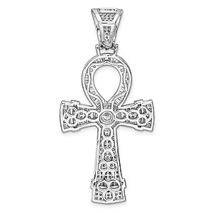 Auriga Fine Jewelry 925 Sterling Silver Rhodium-plated Cubic Zirconia Ankh Cross Pendant Fine Jewelry for Women (L-54.13 mm, W-26.4 mm)