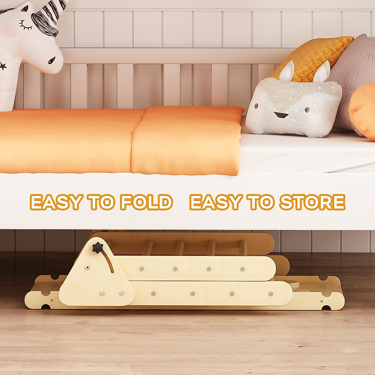 Benarita Pikler Triangle Set 2 in 1, Folding Wooden Triangle Climber with Ramp, Indoor Climbing Toys for Toddlers, Montessori Climbing Toys for Kids Gym Playground