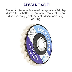 SCOTTCHEN Felt Flap Disc Abrasives 4-1/2" x 7/8" Arbor Buffing Polishing Wheel for Angle Grinder - 5 Pack