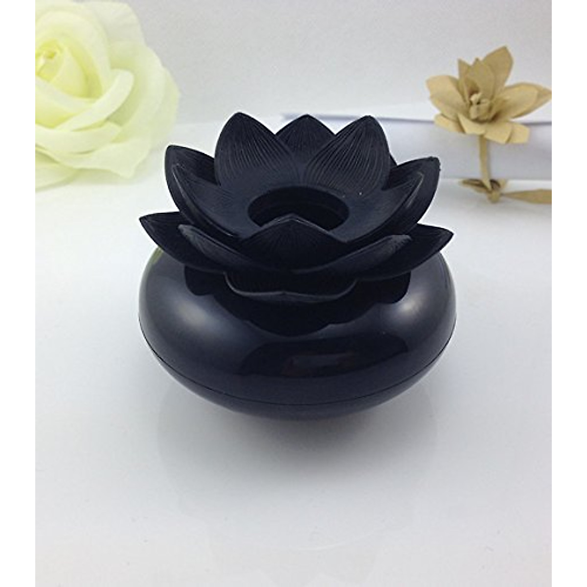 Bloss Lotus Cotton Swab Holder Cotton Swabs Bud Small QTips Box Toothpicks Container Flower Bathroom Decor - Black