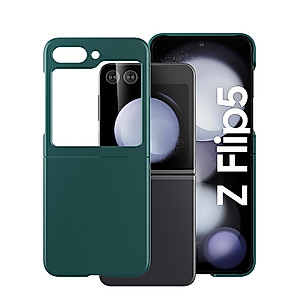 Cresee Case for Samsung Galaxy Z Flip 5 (2023) with Cover Screen Protector, Thin Hard PC Phone Case for Galaxy Z Flip5 - Green+Glass