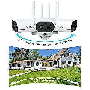 DEKCO Wireless Outdoor Security Camera for Home Security 260° View Range Solar Security Camera, Two-Way Audio, Simple Setup, Night Vision, Motion Detection WiFi Surveillance & Security Cameras