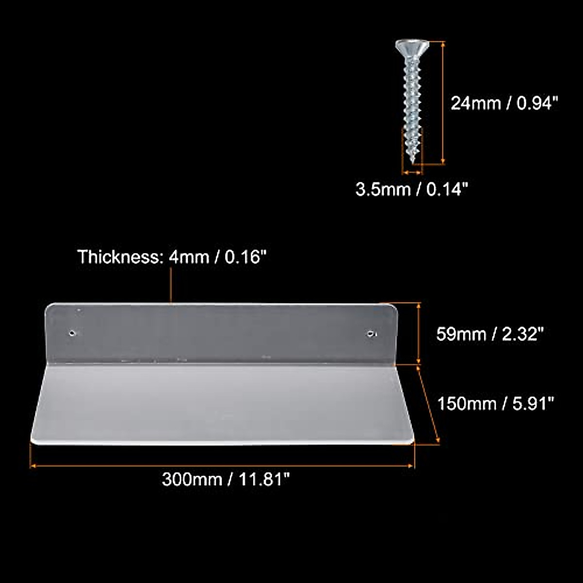 PATIKIL 11.81 x 5.91 Inch Acrylic Floating Shelf, Floating Wall Mounted Shelves for Bathroom Wall Decoration, Transparent