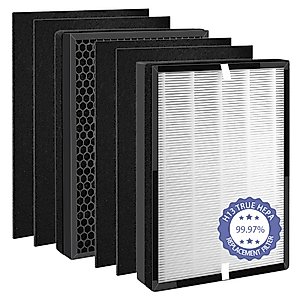Popurure TT-AP007 Replacement Filter Compatible with TaoTronics TT-AP007 Air Purifier, 2 True HEPA 4-Stage Filtration High-efficiency Activated Carbon + 4 Pre-Filters