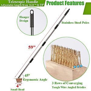 Weed Remover Manual Crevice Weeding Brush Long Handle, Crack Weeder, Stainless Steel Moss Removal Puller for Cleaning Block Paving Grout Deck Paver Patio Walkway Driveway