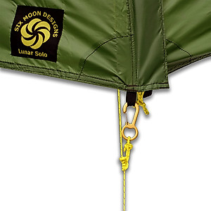 Six Moon Designs Lunar Solo Green 1 Person Ultralight Tent. 26 oz. Backpacking Tent. 100% Silicone Coated Polyester Material for Reduced Fabric Stretch & Volume. Trekking Pole Setup.