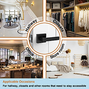 AEEKEL Matte Black Door Handle Interior Door Knob Passage Levers Set (No Lock), 6 Pack Heavy Duty Door Handle for Hall or Closet, Keyless Door Levers for Left Right Handle Doors