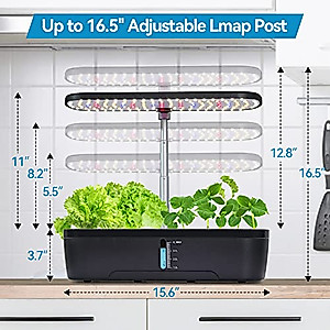KioGro Hydroponics Growing System, 12 Pods Herb Garden Kit Indoor with 139 LED Grow Light Gardening System, Automatic Timer, Height Adjustable, 4L Water Tank for Home