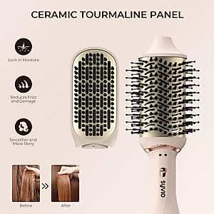 Syvio 4-in-1 Hair Dryer Brush, Detachable Oval & Flat Brush, Professional One-Step Hair Dryer & Volumizer for Straightening, Curling and Styling, Anti-frizz Hot Air Brush, Pink