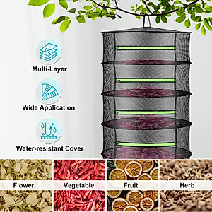 HYDGOOHO Herb Drying Rack Net Mesh with Green Zippers Hydroponics,Bonus Hook Drying Rack Herbs for Plant Bud Seed, Mesh Hanging Plant Dry,Herb Dry Net for Garden, Herb, Food, Cloth(4 Layer)