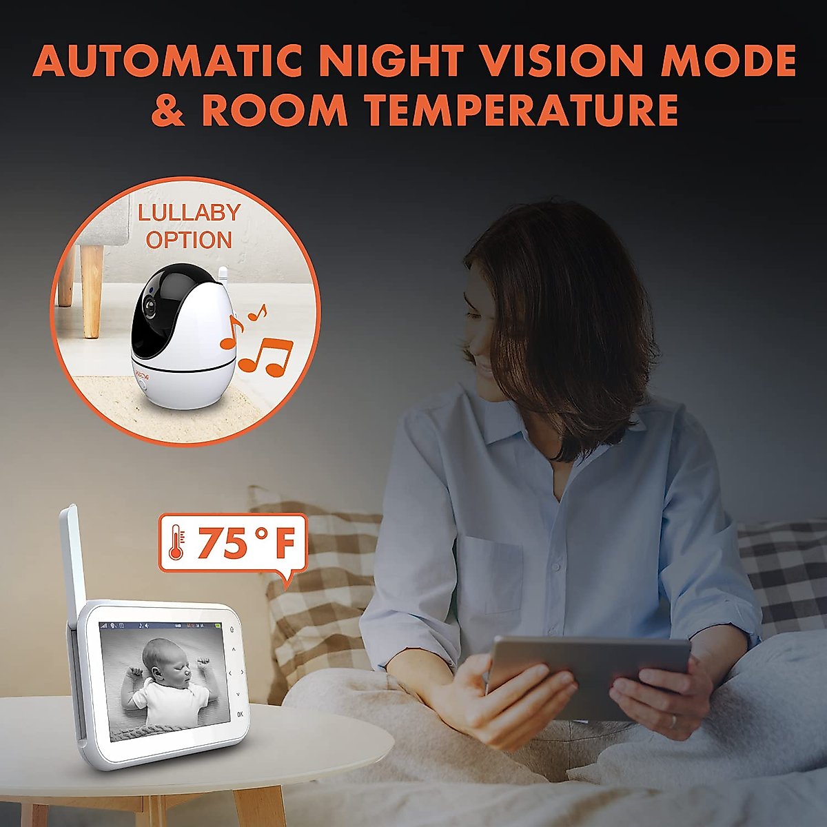 REXING BM1 Baby Monitor w/Recording Capabilities 4.5” IPS Display, 720p Video/Audio, Two-Way Talking, Microphone/Speaker, 1000ft Range, Night Vision,Thermal Monitor, Cry/Sound Detection,Lullaby Music